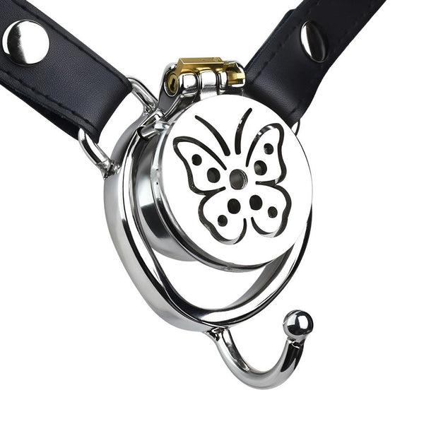 Sissy Butterfly Inverted Chastity Cage Belt with Silicone Urethral Cat ...